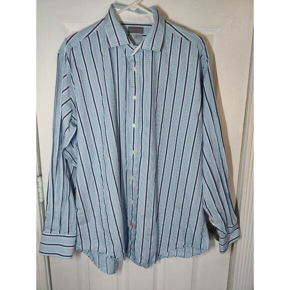 Thomas Dean | Shirts | Thomas Dean Vertical Striped Checkered Blue ...